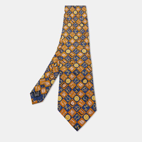 Gucci | Accessories | Gucci Blueochre Equestrian Print Silk Traditional ...